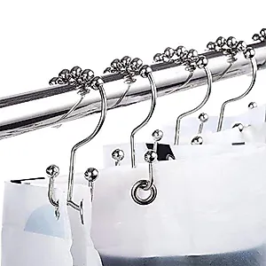 CenYouful Shower Curtain Rings, Rust-Resistant Metal Double Roller Glide Hooks, Set of 12 Chrome Rings