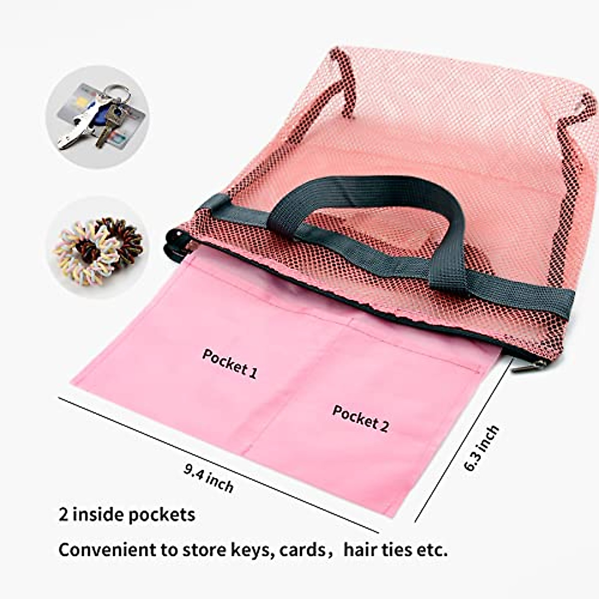 TOPASION Mesh Shower Caddy Bag Portable Hanging Toiletry and Bath Organizer with Zipper for Travel, Swimming, Gym, Camping, College Dorms, Beach (Pink)