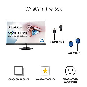 ASUS VL249HE 23.8” Eye Care Monitor, 1080P Full HD, 75Hz, IPS, Adaptive-Sync/FreeSync, Eye Care, HDMI VGA, Frameless Slim Design, VESA Wall Mountable