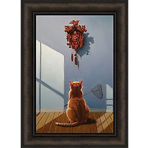 Home Cabin Décor A Timely Lunch by Lucia Heffernan 16x22 Orange Cat Cuckoo Clock Bird Net Funny Humorous Pet Framed Animal Art Print Picture