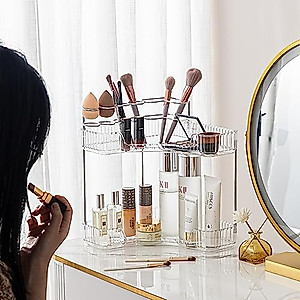CICUFY 2-Tier Acrylic Corner Makeup Organizer Stylish Counter Organizer for Vanity and Bathroom Countertop - White Clear