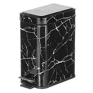 mDesign Small Modern 1.3 Gallon Rectangle Metal Lidded Step Trash Can, Compact Garbage Bin with Removable Liner Bucket and Handle for Bathroom, Kitchen, Craft Room, Office, Garage - Black Marble