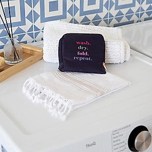 MIAMICA Foldable Travel Laundry Bag, Navy Multi Colored, Wash, Dry, Fold, Repeat, 21” x 22” – Lightweight, Durable Design with Drawstring Closure