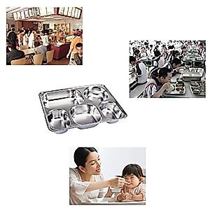 AIYoo 304 Stainless Steel Divided Plates with Lid for Adults Divided Dinner Tray 5 sections Bento Lunch Box Divided Food Containers