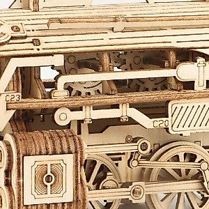 ROKR 3D Wooden Puzzle for Adults Mechanical Car Model-DIY Building Vehicle Kits-Brain Teaser Toys-Gift for Men Women Kids on Birthday/Christmas Day (Steam Train Model with Carriage)