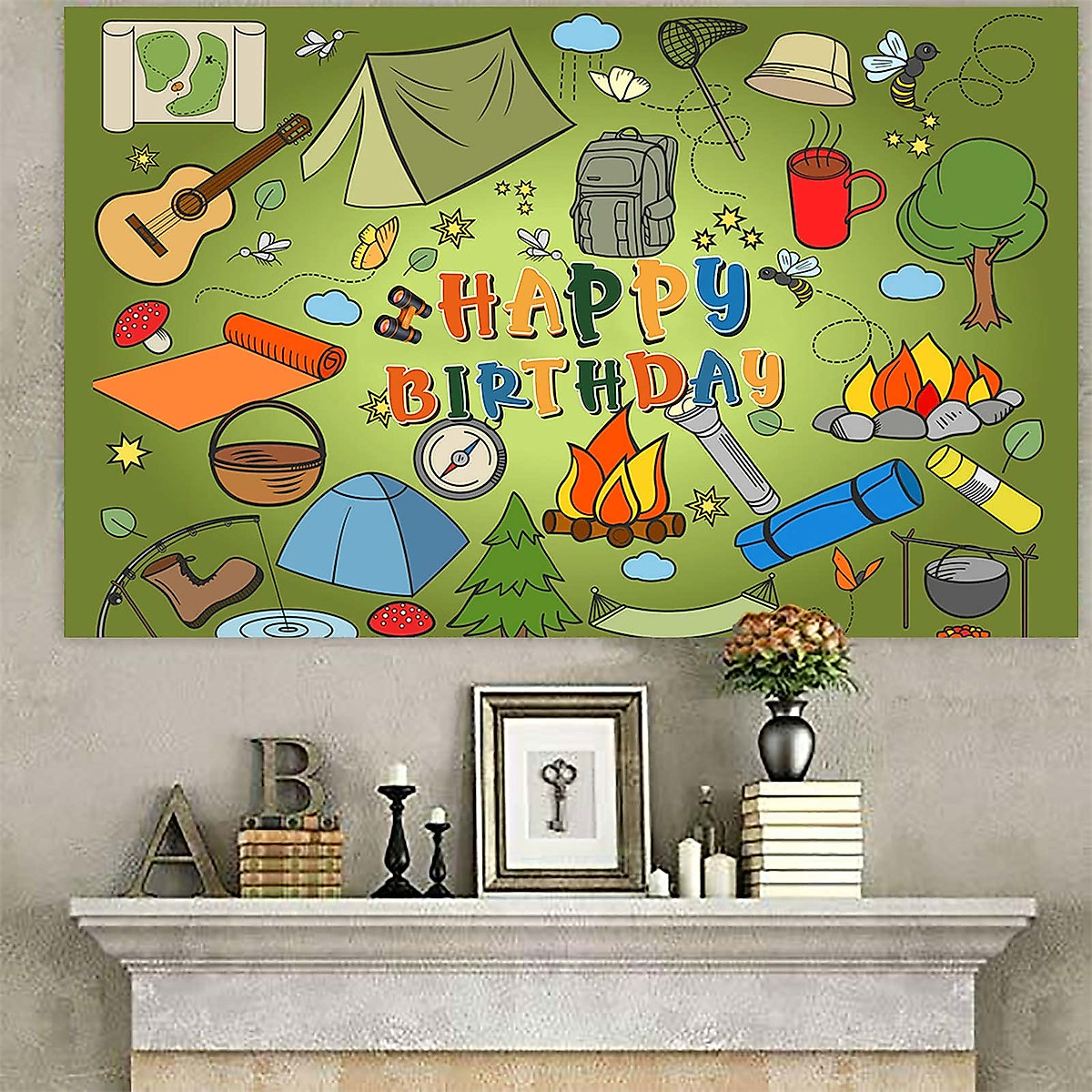 Happy Birthday Happy Camper Banner Backdrop Camping Forest Scene Tent Theme Decor for One Happy Camper Birthday Party Decorations Men Women Summer Camp 1st Birthday Party Background Photo Booth Props