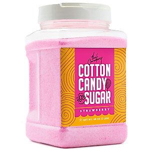 The Candery Cotton Candy Floss Sugar Strawberry Flavor- Reusable Plastic Jars - Easy Pour and Scoop Spout - 48oz 3LB (strawberry)