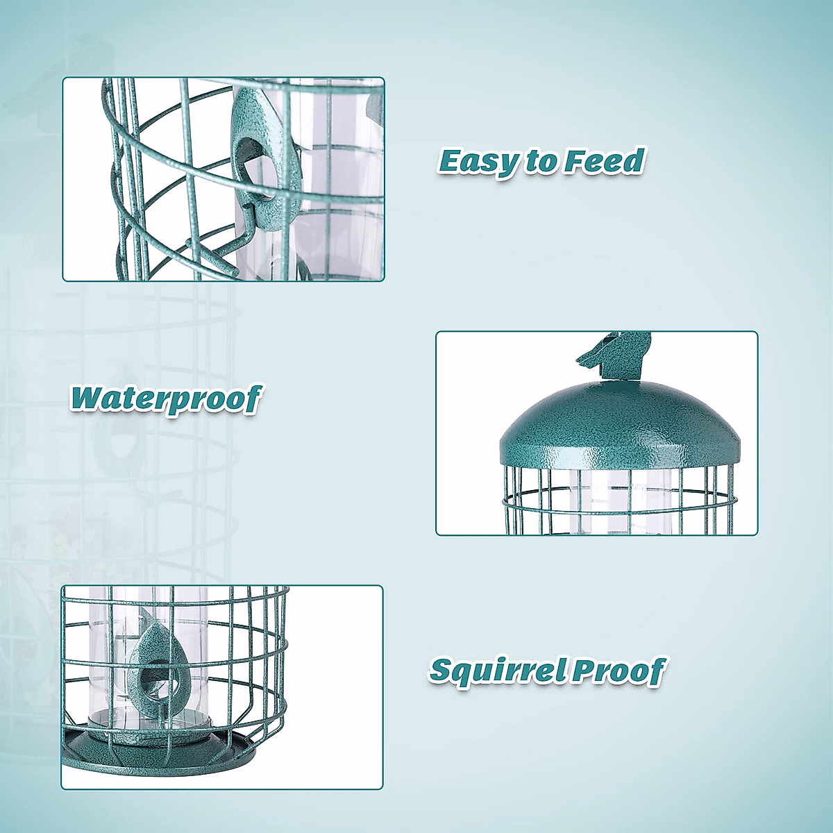 Yinns Caged Bird Feeder for Outside, Large Squirrel Proof Metal Bird Feeders 3 Lbs, Wild Bird Feeder Hanging Outdoors Tube Feeders with 4-Ports, Waterproof (Green)