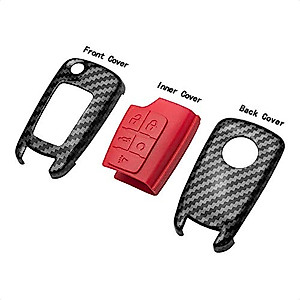 TANGSEN Flip Key Fob Case Compatible with Buick Chevrolet Chevy GMC 3 4 5 Button Keyless Entry Remote Control Accessories Personalized Double Protective Cover ABS Plastic Carbon Fiber Red Silicone