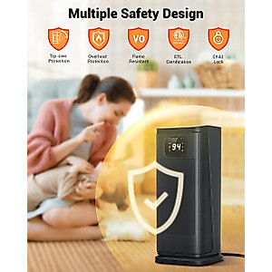 FHstars Space Heater for Indoor Use, 1s Fast Heating Electric Oscillating Portable Heaters with Thermostat, 1500W Ceramic PTC Room Heater with 4 Modes, 24H Timer, LED Display, Safe for Office Use…