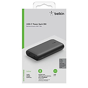 Belkin BoostCharge USB-C PD 20k mAh Power Bank, Portable iPhone Charger, Battery Charger for Apple iPhone, iPad Pro, Samsung Galaxy, & More with USB-C Cable Included - Black