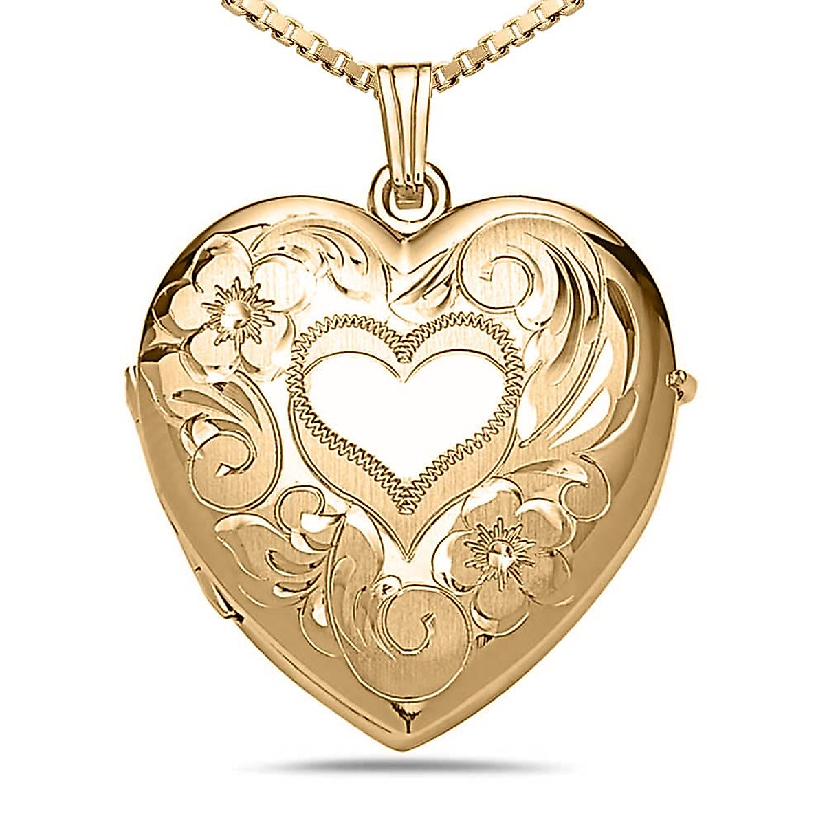PicturesOnGold.com Personalized Gold Heart Locket Necklace for Women with 4-Page Photo's Heart Locket Necklace 1 1/4 Inch x 1 1/4 Inch in 14K Gold