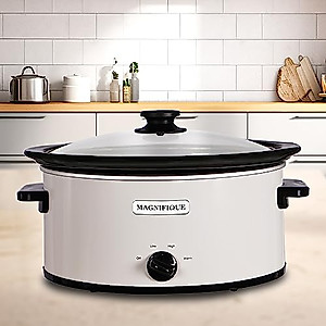 [NEW] MAGNIFIQUE Oval Slow Cooker with Keep Warm Setting - Perfect Kitchen Small Appliance for Family Dinners (White Manual, 6 Qt)