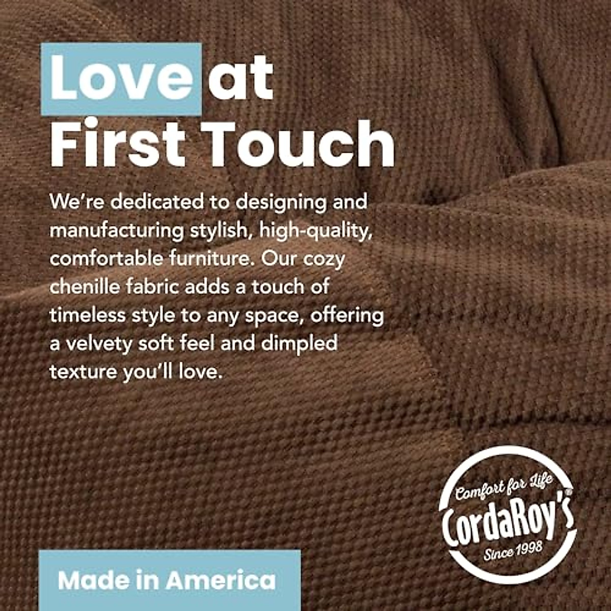 CordaRoy's Chenille Bean Bag Chair, Convertible Chair Folds from Bean Bag to Lounger, As Seen on Shark Tank, Espresso - Full Size