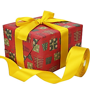 Baocuan 1-1/2 inch Yellow Satin Ribbon 50 Yards Solid Fabric Ribbons Roll for Wedding Invitations, Bridal Bouquets, Sewing, Party Decorations, Gift Wrapping and More