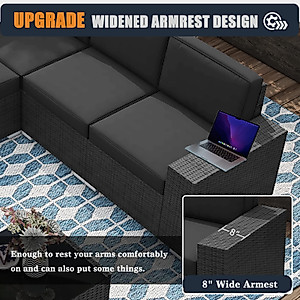 KHOLH 7 Pieces Patio Furniture Conversation Sofa Set with 44" Propane Gas Fire Pit Table, Outdoor Sectional Rattan Wicker Sofa Set