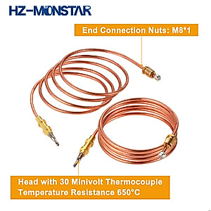 2 PCs Gas Heater Thermocouple, 39.5" M8x1 Thread Thermocouple Replacement for Desa LP Vent Free Wall heater Desa LP Glow Warm Comfort Glow Heater BBQ Grill or Fire Pit Heater or Gas Water Heater
