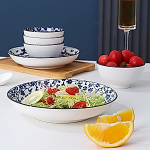 Binvertaocier 14-Piece Porcelain Asian Bowls Set with Spoons Rice Bowls with Chopsticks 10 Oz Bowls,Small Soup Bowls,Asian Plates and Bowls Set, (Vintage blue)