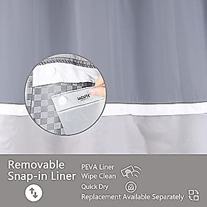Lagute SnapHook Hook Free Shower Curtain with Snap-in Liner & See Through Top Window | Hotel Grade, Machine Washable | 71Wx74L, Gray