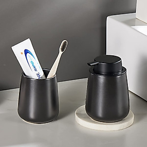 12Oz Black Foaming Soap Dispenser - Ceramic Foam Hand Soap Dispenser Set with Easy-to-Press Pump, Refillable Liquid Dish Soap Dispenser for Bathroom and Kitchen, 2 Pack