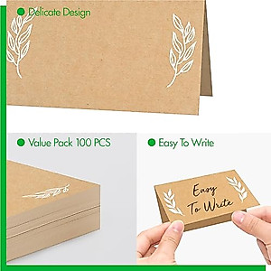 100 PCS Kraft Place Cards, Small Blank Tent Cards Delicate Seating Cards Rustic Name Cards Escort Cards for Wedding, Table, Dinner Parties, Receptions (2” x 3.5”, Leaf Pattern Design)