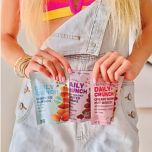 Daily Crunch Sprouted Almonds, 1.5 Ounce Mini, On-The-Go Bags (Variety Pack, 5 Pack) Contains: Original Sprouted, Cherry Berry, Golden Goodness, Cacao and Sea Salt, Coffee Coconut