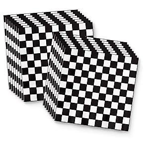 Checkered Flag Party Supplies - Black and White Checkered Party Supplies - Race Car Theme Party | Tableware Set Includes Plates Napkins and Cups | Kit for 16