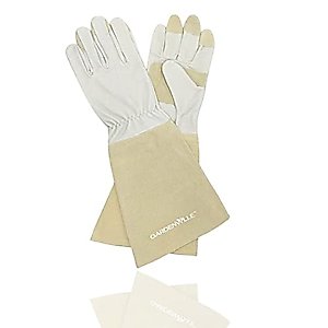 Leather Pruning Gloves (Large, Beige)