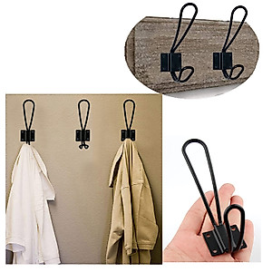 YMAISS 5 Packs of Rustic Heavy Duty Double Coat Hooks,Vintage Wall Mounted Hangers,Metal Decorative Entryway Hat Hook Black Big, Farmhouse Shabby Chic Hanging Look with Screws Included