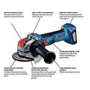 BOSCH GWX18V-8N 18V X-LOCK Brushless 4-1/2 In. Angle Grinder with Slide Switch (Bare Tool),Blue