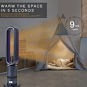 HealSmart 32-inch Space Heater Bladeless Tower Fan, Heater & Fan Combo, 9H Timer 10 Speeds with Remote Control, Air Circulator Fan for Home Air Conditioner, Purple