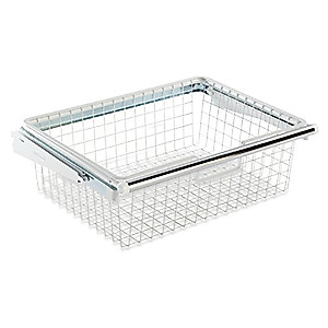 Rubbermaid Fasttrack Closet Kit, White, 6-10 Ft, Wire Shelving Kit & Configurations Sliding Basket for Closet Drawer Organization, Sturdy Slide Out Basket, White