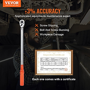 VEVOR Torque Wrench, 1/2-inch Drive Click Torque Wrench 25-250ft.lb/34-340n.m, Dual-Direction Adjustable Torque Wrench Set, Mechanical Dual Range Scales Torque Wrench Kit with Adapters Extension Rod