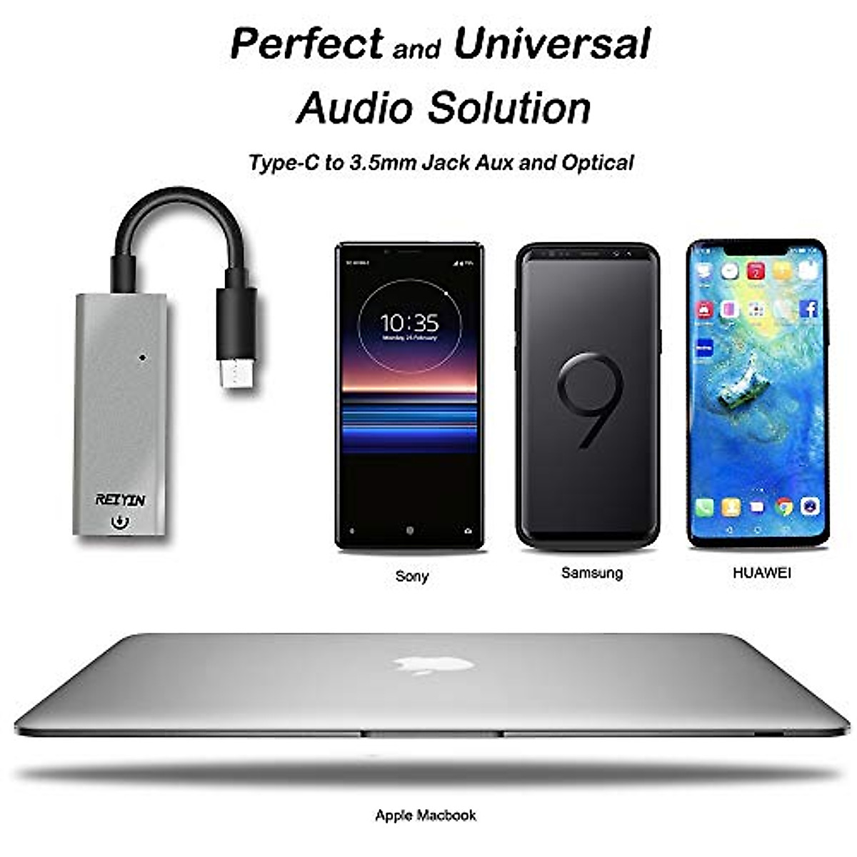 Reiyin DA-03 USB-C DAC Audio Converter 192kHz 24bit Toslink Optical 3.5mm AUX Output External Sound Card