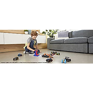 Hot Wheels Monster Trucks Fire Through Playset with 1:64 Scale Die-Cast 5-Alarm Toy Truck, Launcher & Spinning Flames