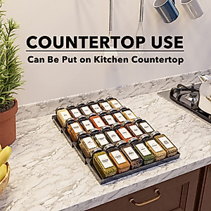 SpaceAid Spice Drawer Organizer with 24 Spice Jars, 378 White Minimalist Spice Labels, 4 Tier Seasoning Rack Tray Insert for Kitchen Drawers, 11.25" Wide x 17.5" Deep