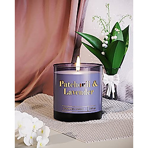 RAKLE Candles for Home Scented – Patchouli Lavender Scented Candle 7.4 oz – Premium Soy Wax Blend Candle Jar with Lid for Home, Meditation, Aromatherapy – Delightful Long Lasting Scents