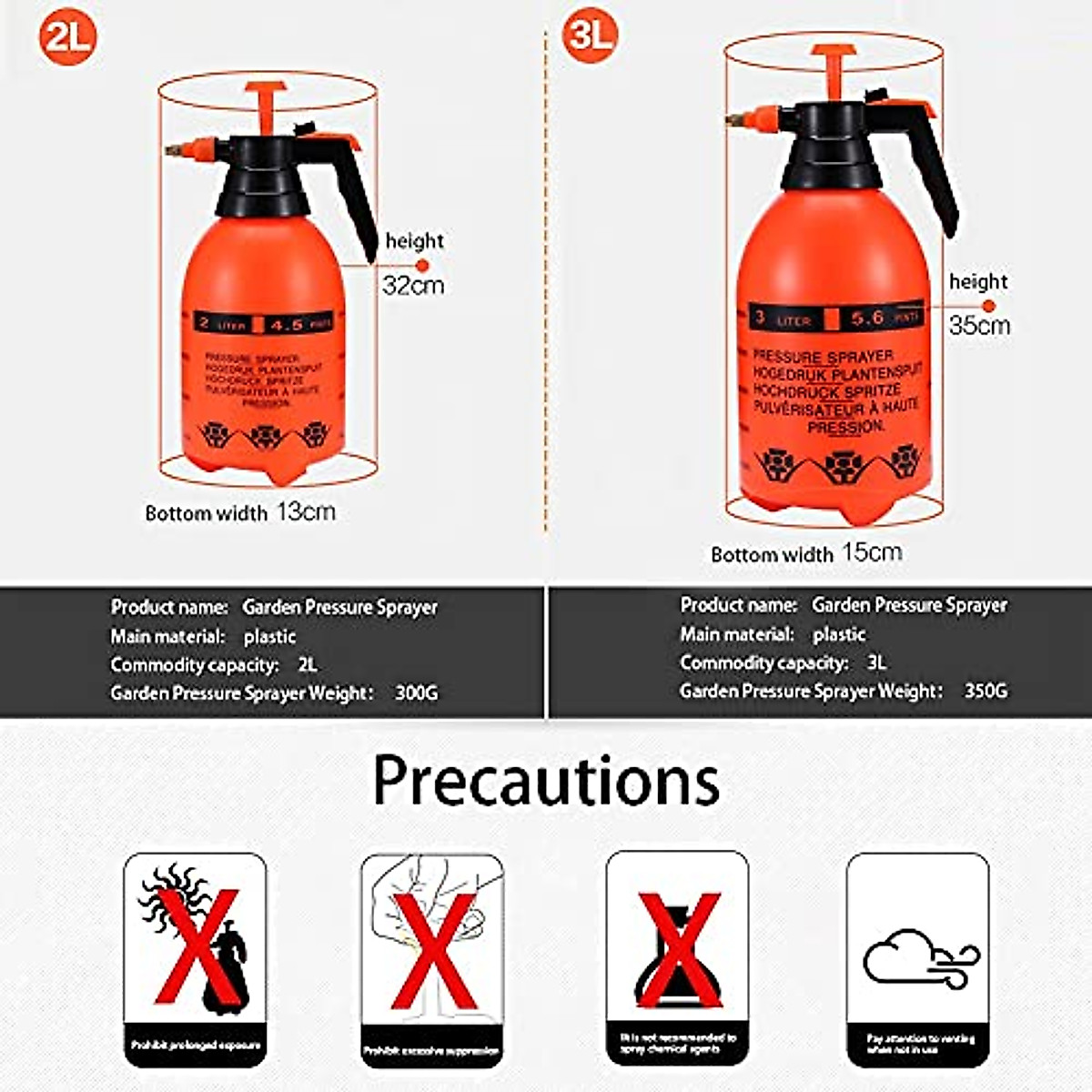 JoyTube 2 PCS Garden Pressure Sprayer 2-Liter Pump Water Sprayer Bottle Portable One-Hand Grip for General Use Cleaning, Washing