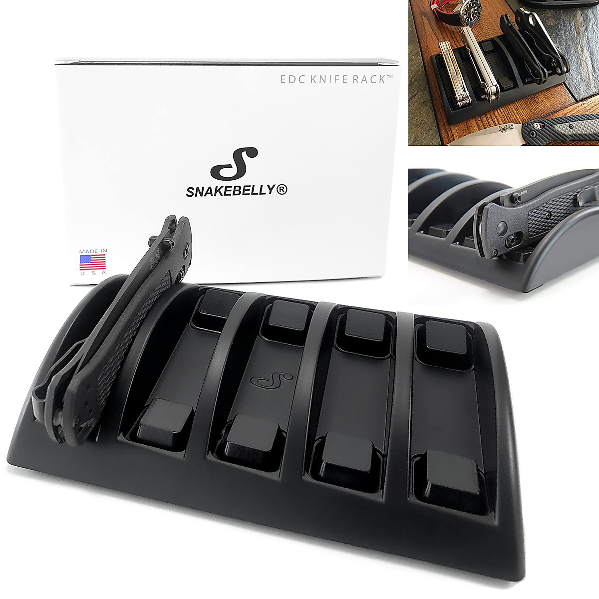 SnakeBelly EDC Knife Rack - EDC Gear Organizer Tray - Holder for Knives & Accessories (Black)