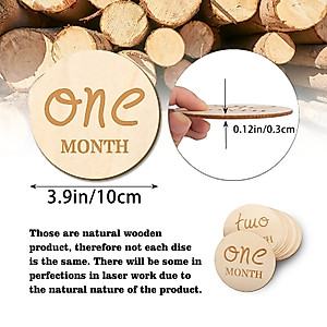12 PCS Wooden Baby Monthly Milestone - Milestone Photo Cards, 1-12 Months Wood Milestone Disc Set, Birth Announcement Sign for First Year Picture Props, 4 inch Diameter