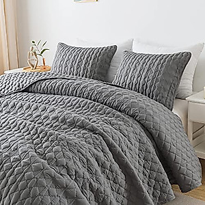 WDCOZY Dark Grey Quilt Queen Size Bedding Sets with Pillow Shams, Lightweight Soft Bedspread Coverlet, Quilted Blanket Thin Comforter Bed Cover, All Season Spring Summer, 3 Pieces, 90x90 inches