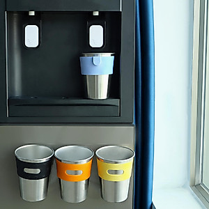 Rich&Ray 12 oz Magnetic Fridge Cups, Magnetic Hanging Cup Hanging on Fridge, Reusable Stainless Steel Cups with Silicone Cup Holder for Fridges or Water Coolers, 4 Pack (Multicolor)