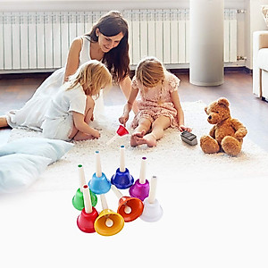 Alnicov Music Hand Bell Rhythm Band Beginners Play Hand Bells,8 Sound,8 Color Musical Bell for Senior,Teacher,Desk Bell Metal Hand Bells Set (one set of 8 notes)