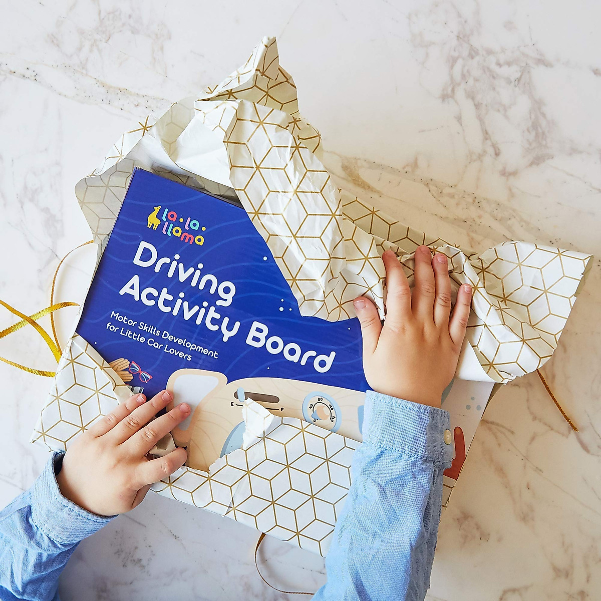 LA·LA · LLAMA Montessori Toy Steering Wheel - Car Driving Toddler Busy Board - Wooden Sensory Activity Board for Kids 3 4 Year Old - Fine Motor Skills Toddler Toys for Boys Girls