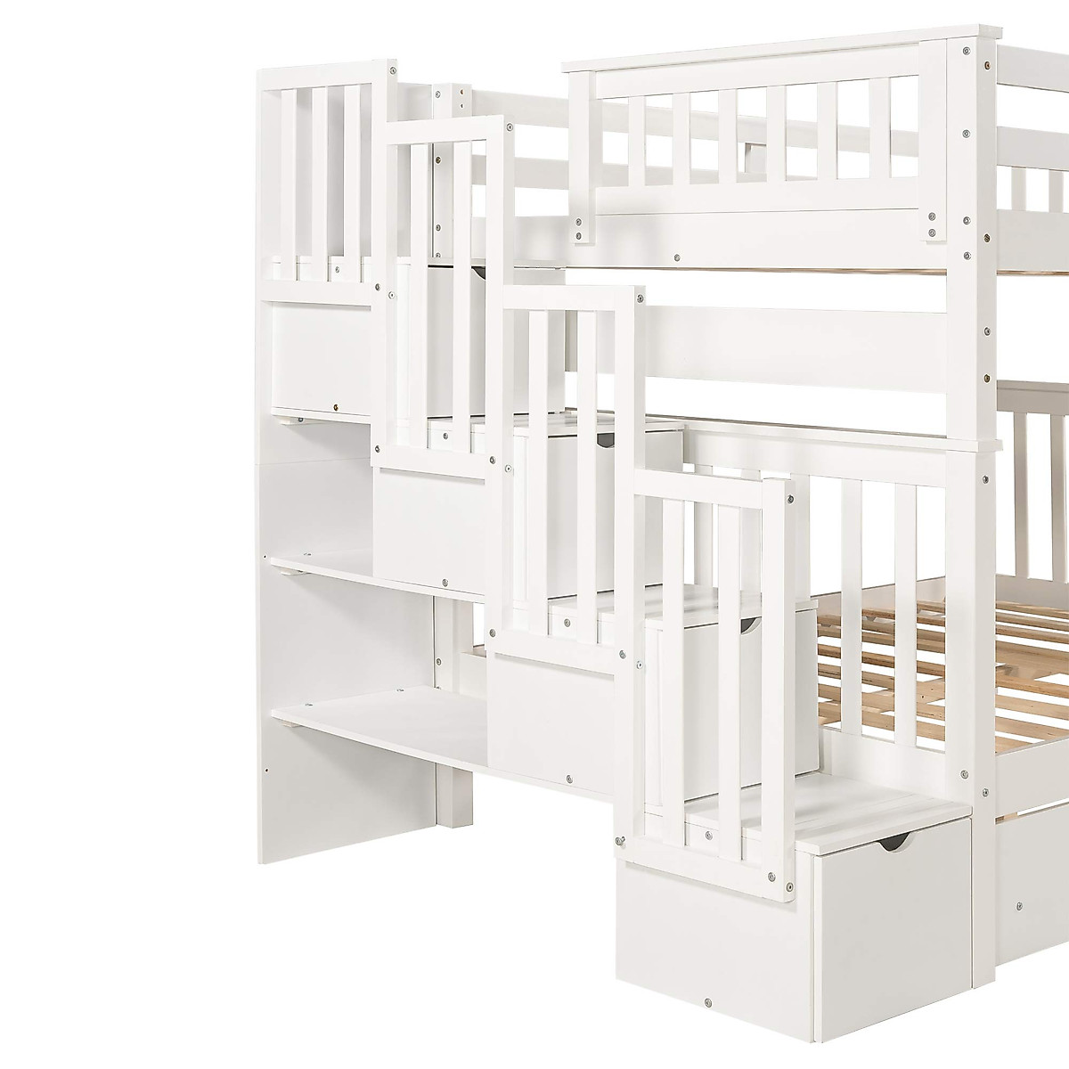 Harper & Bright Designs Full Over Full Bunk Bed with 6 Storage Drawers, Wooden Full Bunk Beds with Stairway and Shelves, Detachable Bunk Bed for Kids, Teens, Adults Boys & Girls (New, White)