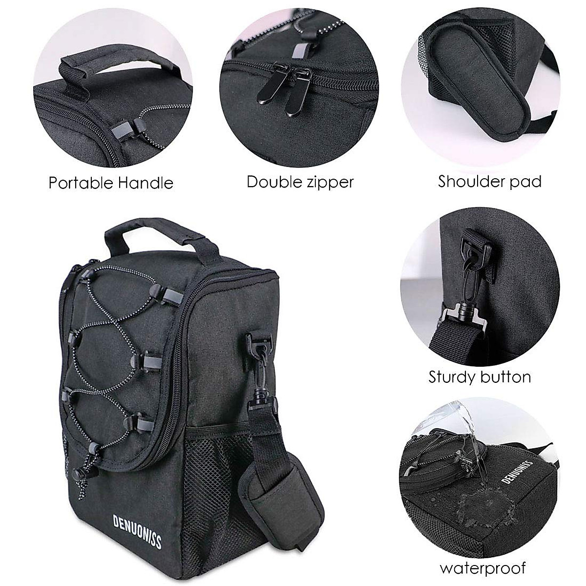 Sethruki Lunch Bag Insulated Lunch Box Lunch Shoulder Tote Bag Drinks Holder Durable Oxford Thermal Snacks Organizer for Women Men Work Picnic Hiking Beach Fishing