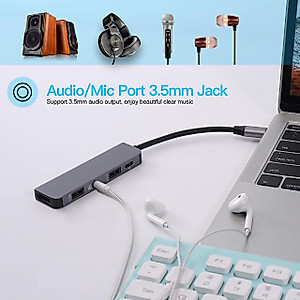 Type C 5 in 1 Hub to 4K HDMI, 2USB3.0Ports,MIC&Audio. Adapter, with PD3.0(100W) Charge