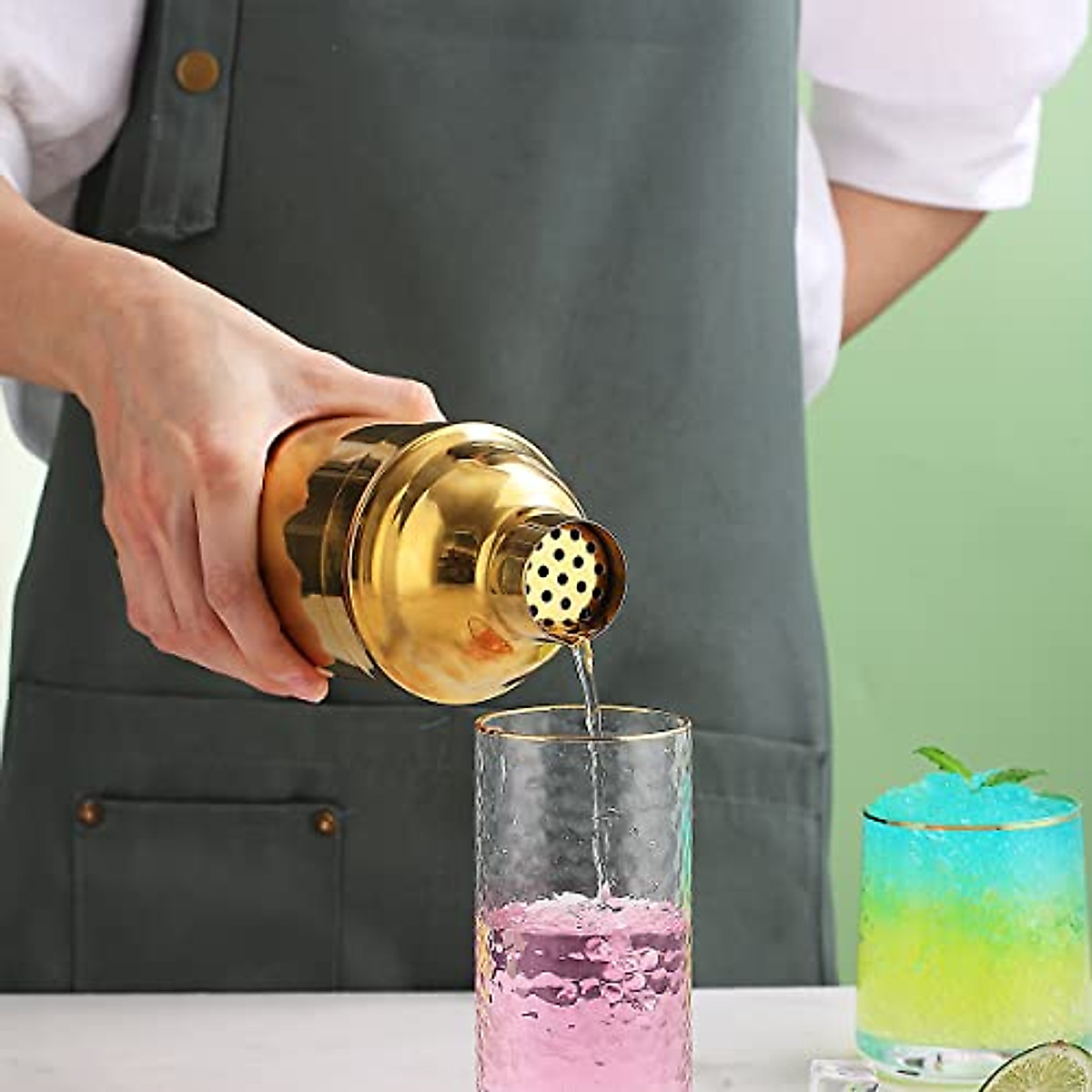Kyraton Gold Cocktail Shaker, Professional Grade Martini Shaker, Titanium Golden Plating Premium Stainless Steel Cocktail Shaker, Bar Accessories for Home Bars 24 oz Total Capacity