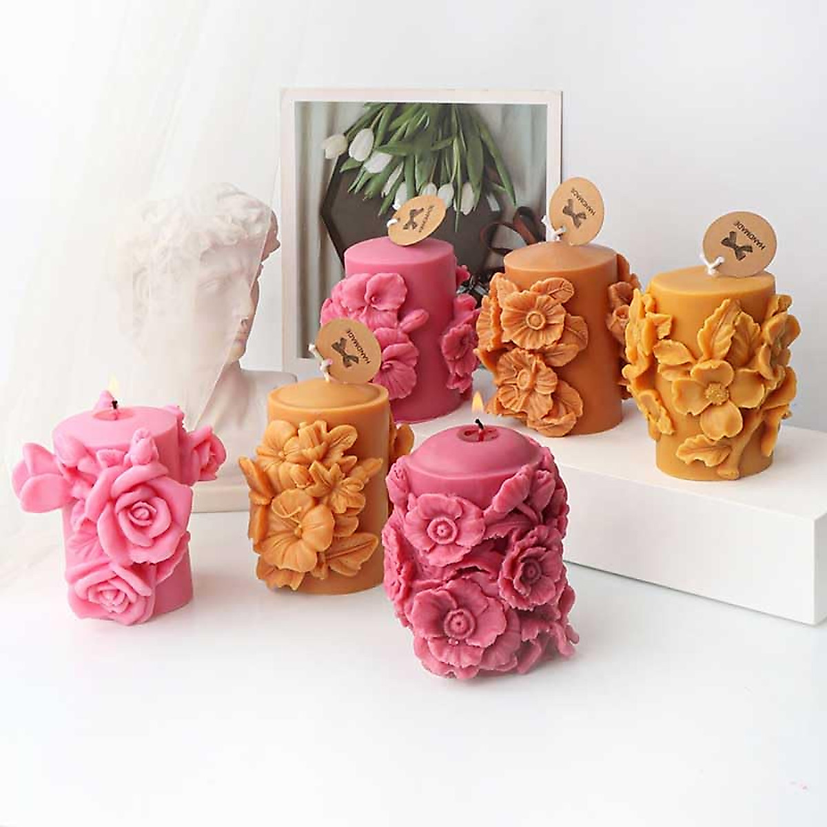 Tone Fun Relief Butterfly Love Flower Shape Candle Silicone Molds for Making Candle, Resin, Aromatherapy Candles, Handmade Wax Soap, Home Decor, Craft