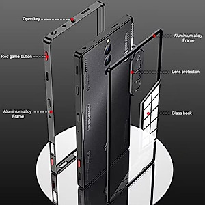 QUIETIP Case Compatible with Red Magic 8 Pro / 8S Pro with Screen Protector,Metal Frame + Clear Tempered Glass Back Cover with Shockproof Camera Protection,Black